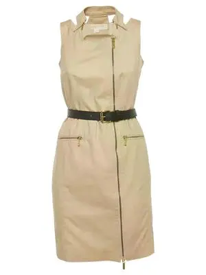 Michael Kors Vintage Collar Belted Zip-up Midi Dress - Neutrals