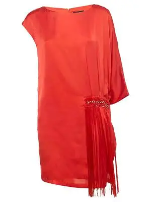 Roberto Cavalli Fringe Satin Mini Dress - Red