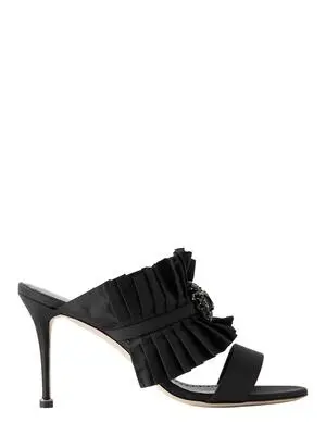 Manolo Blahnik Danteuil 90 Embellished Pleated Silk Mules - Black