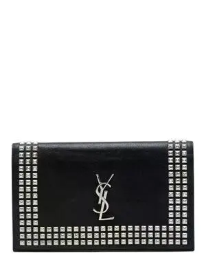 Saint Laurent 2015 Studded Leather Monogram Clutch - Black