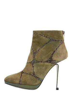 Rene Caovilla Suede Embellished Boots - Green