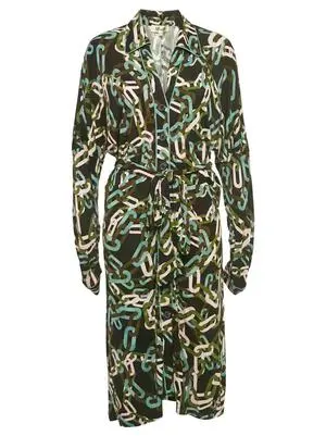 Diane Von Furstenberg Chain Print Belted Midi Dress - Black