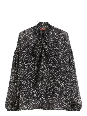Max Mara Printed Chiffon Blouse With Sash - Black