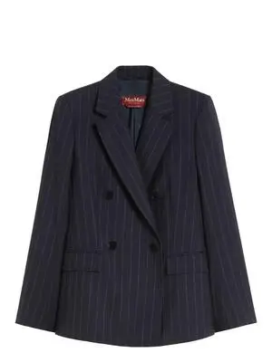 Max Mara Pinstripe Wool Double-breasted Blazer - Navy