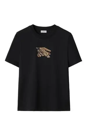 Burberry Cotton Check Equestrian Knight Design T-shirt - Black