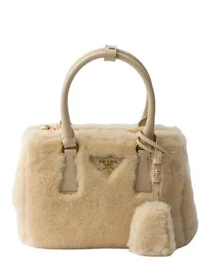 Prada Galleria Mini Shearling Handbag - Neutral