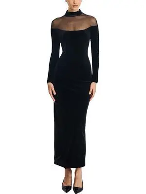 MISS CIRCLE Blair Sheer Mock Neck Maxi Dress - Black