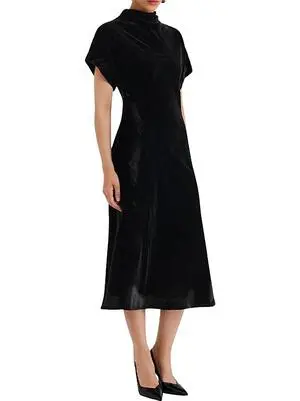 MALINA Alivia Velvet Midi Dress - Black