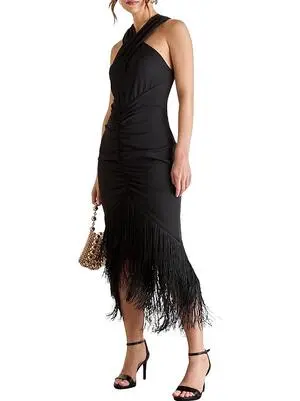 Coast Fringe Hem Cross Neck Midi Dress - Black