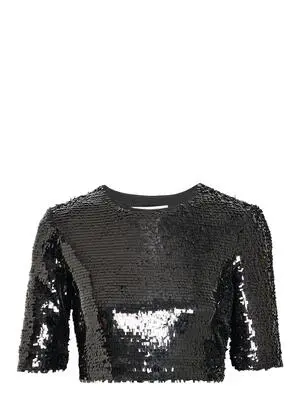 Sportmax Cropped Sequin Tulle Top - Black