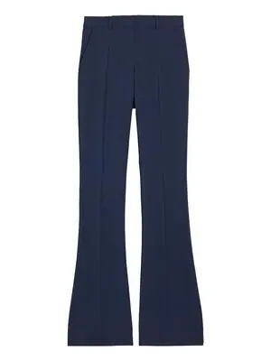Sportmax Aero Pleated Grain De Poudre Flared Pants - Navy