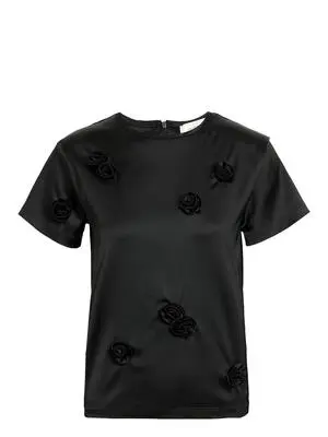 Sportmax Floral-appliquéd Satin Top - Black