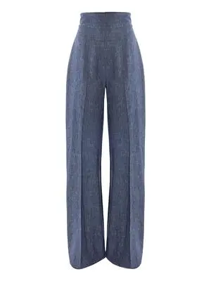 Carolina Herrera High-rise Wool-blend Flannel Wide-leg Pants - Blue