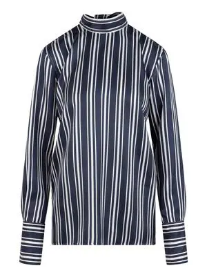 HEIRLOME Cora Mock Neck Silk Top - Stripe