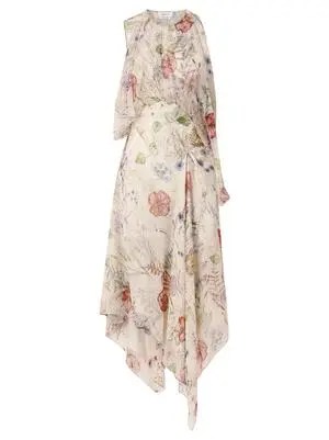 Alexander McQueen Ruffled Floral-print Silk-chiffon Midi Dress - Neutrals