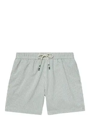 Hartford Slim-fit Striped Seersucker Swim Short - Green