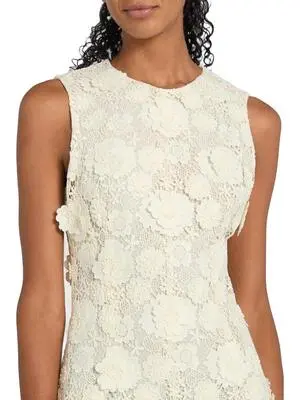Monique Lhuillier 3d Floral Guipure Lace Midi Dress - Ivory