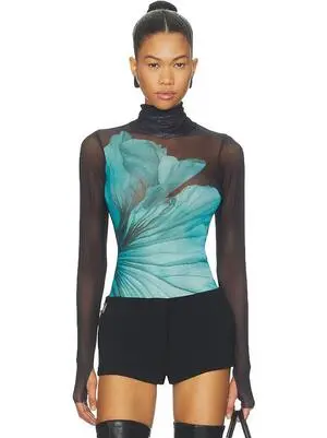 AFRM Zadie Power Mesh Top - Teal Flower