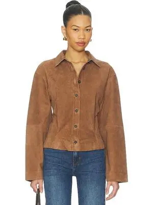 L'academie By Marianna Dara Suede Button-down Shirt - Toffee