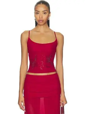 TIGER MIST Octavia Embellished Mesh Top - Red