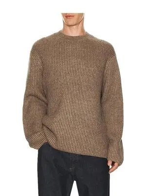 Theory Wool Cotton Long Sleeve Crew Neck Sweater - Feather Melange