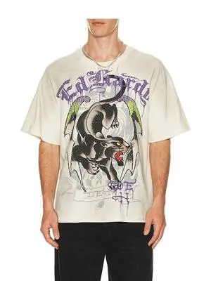 Ed Hardy By Appointment Only Panther Wings Boxy Tee In White - Vintage Ivory