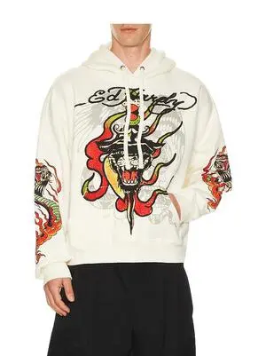 Ed Hardy Panther Flame Rhinestone Fleece Hoodie - Ivory