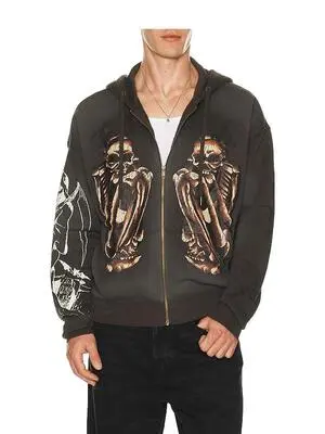 Ed Hardy Skeles Boxy Zip Hoodie - Sunfade Grey