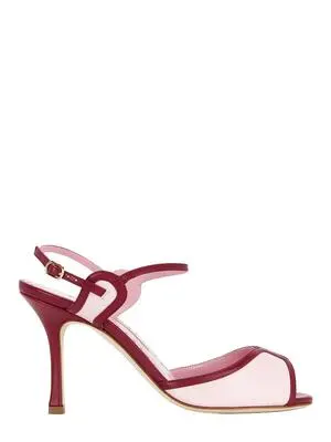 Manolo Blahnik Todda 90 Sandal - Light Pink & Dark Red