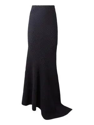 Alaïa Asymmetric Ribbed Wool And Cashmere-blend Skirt - Blue