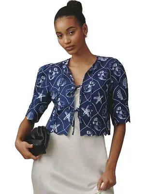 SISTER NEW YORK Tie-front Linen Blend Top - Blue