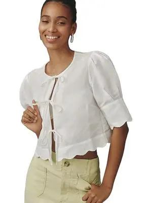 SISTER NEW YORK Tie-Front Linen Blend Top White