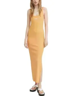 GESTUZ Ribbed Embroidered Midi Dress - Orange