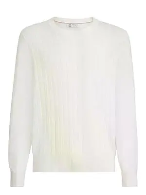 Brunello Cucinelli Textured Rib Cotton Sweater - White