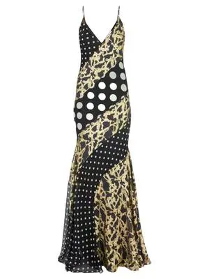 Nina Ricci Polka Dot-pattern Marbled Silk Maxi Dress - Black