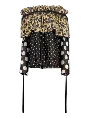 Nina Ricci Polka Dot-pattern Ruffled Satin Blouse - Black