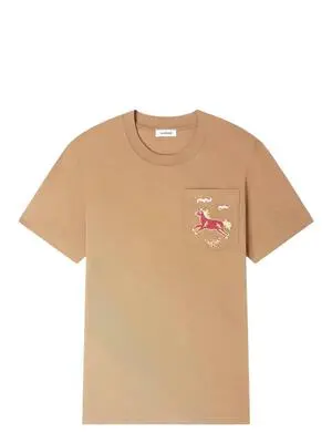 Sandro Embroidery-horse Cotton T-shirt - Neutrals