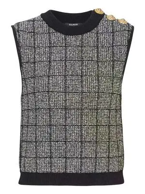 Balmain Side-button Tweed Top - Grey