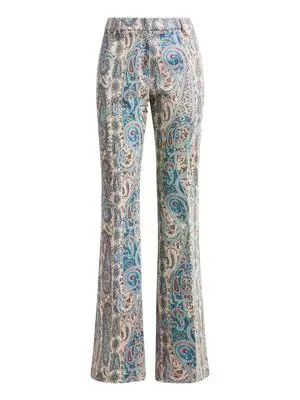 Etro Flared Jacquard Paisley Trousers - Neutrals