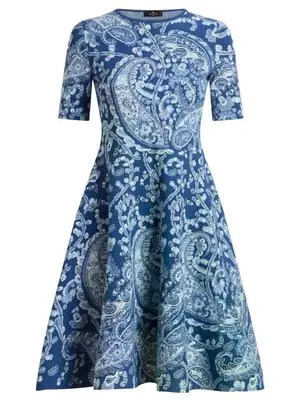 Etro Jacquard Floral Paisley Mini Dress - Blue