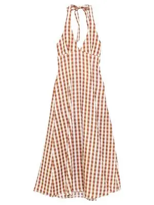 Faithfull The Brand Gingham Halterneck Midi Dress - Brown