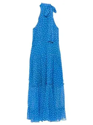 RIXO Polka Dot-Pattern Halterneck Maxi Dress