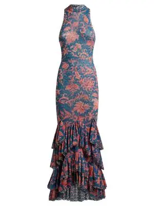 Etro Floral-print Ruffled Dress - Blue