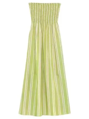 Faithfull The Brand Jamie Midi Striped Smocked Dress - Green