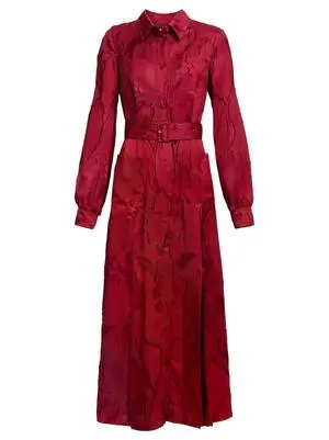 Elie Saab Long-sleeve Belted Midi Dress - Red