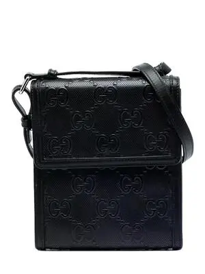 Gucci Gg Embossed Leather Flap Crossbody Bag - Black
