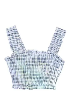 Maje Check-Pattern Ruffled Top White