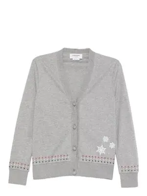 Thom Browne Snowflake-embroidered Cotton Cardigan - Grey