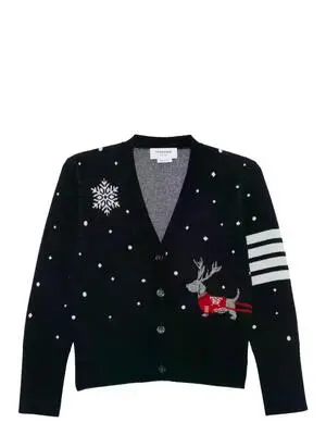Thom Browne Reindeer Intarsia Jacquard Cardigan - Blue