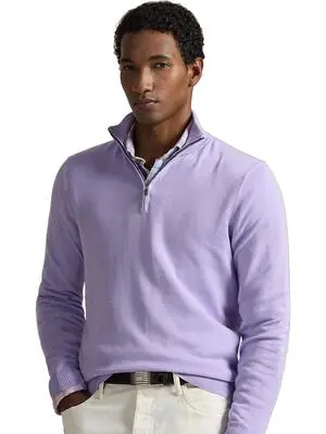 Ralph Lauren Cotton Quarter-zip Mockneck Sweater - Powder Purple